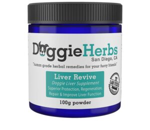 liver revive dog liver health supplement by doggie herbs - human grade herbal plant based for liver healing, protection, repair, and improvement 100g w/scoop