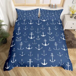 anchor bedding set,navy and white duvet cover for kids teen boys girls,nautical theme comforter cover decorative room,anchor printed quilt cover with 2 pillowcases,king size