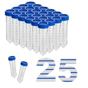 biologix 50ml conical centrifuge tubes, 25pcs sterile polypropylene test tubes with plug-seal screw caps, plastic container with graduated & write area, rack package, non-pyrogenic, dnase/rnase free