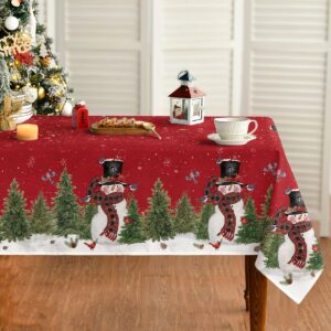 horaldaily christmas tablecloth 60×84 inch, winter snowman trees red washable table cover for party picnic dinner decor