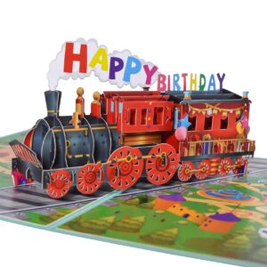 greeting art happy birthday train pop up card,3d greeting card for birthday, pop up birthday card for kids boys men grandson friends daughter son (train birthday card)