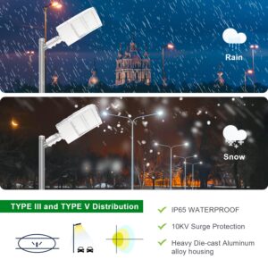 300W LED Parking Lot Light, 42000LM(140LM/W) 5000K White LED Shoebox Area Light, 1-10V Dimmable Commercial Outdoor Street Pole Lighting, IP65 Waterproof 100-277VAC UL DLC Listed