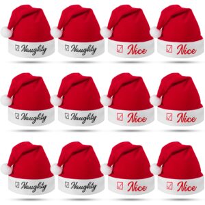 12 pieces naughty and nice christmas santa hats red festive holiday christmas hats funny santa gifts plush cuff santa claus hats plush santa hat christmas party holiday supplies women men decorations