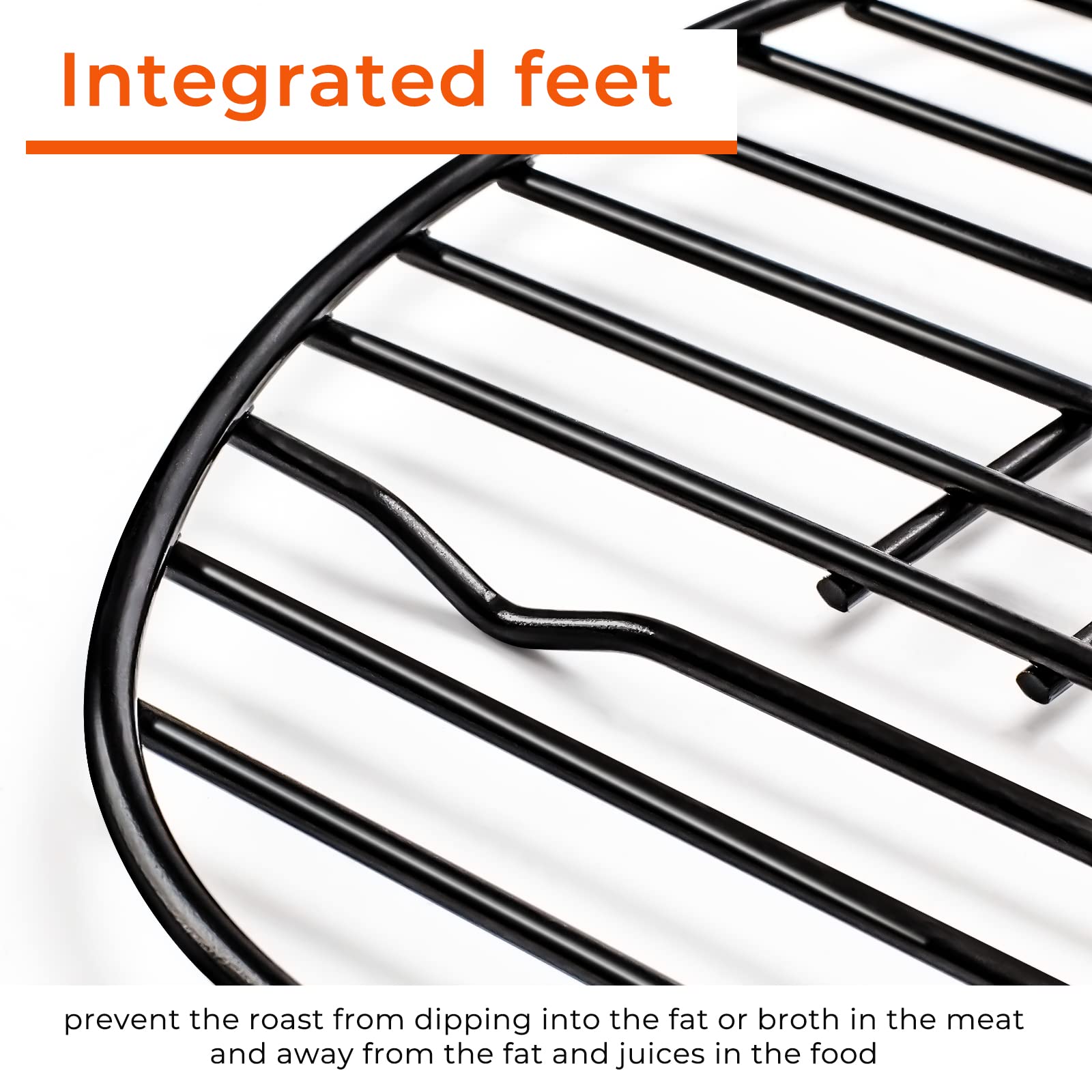 Oval Roasting Rack with Integrated Feet, Non-Stick Coating, Baking Rack Easy to Clean for Cooking, Roasting, Drying, Grilling 12×8.5 inches Black