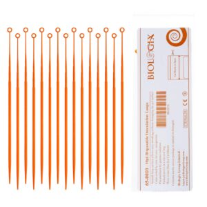 biologix 25pcs 10ul disposable inoculating loop, gamma sterile plastic sampling rod, orange polypropylene inoculation tool for cell biology and scientific lab supplies, aseptic reusable package