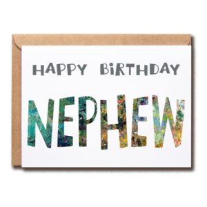 eruditegifts happy birthday nephew card, 5 x 7 inches, blank inside, envelope included