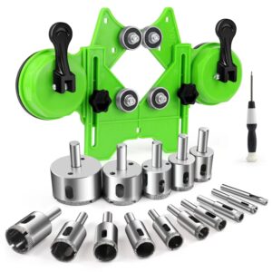 marsbase diamond hole saw kit, 10 pcs dry/wet brazing tile core guide jig hollow drill bits sets with double suction cups for ceramic, glass, porcelain, marble, granite