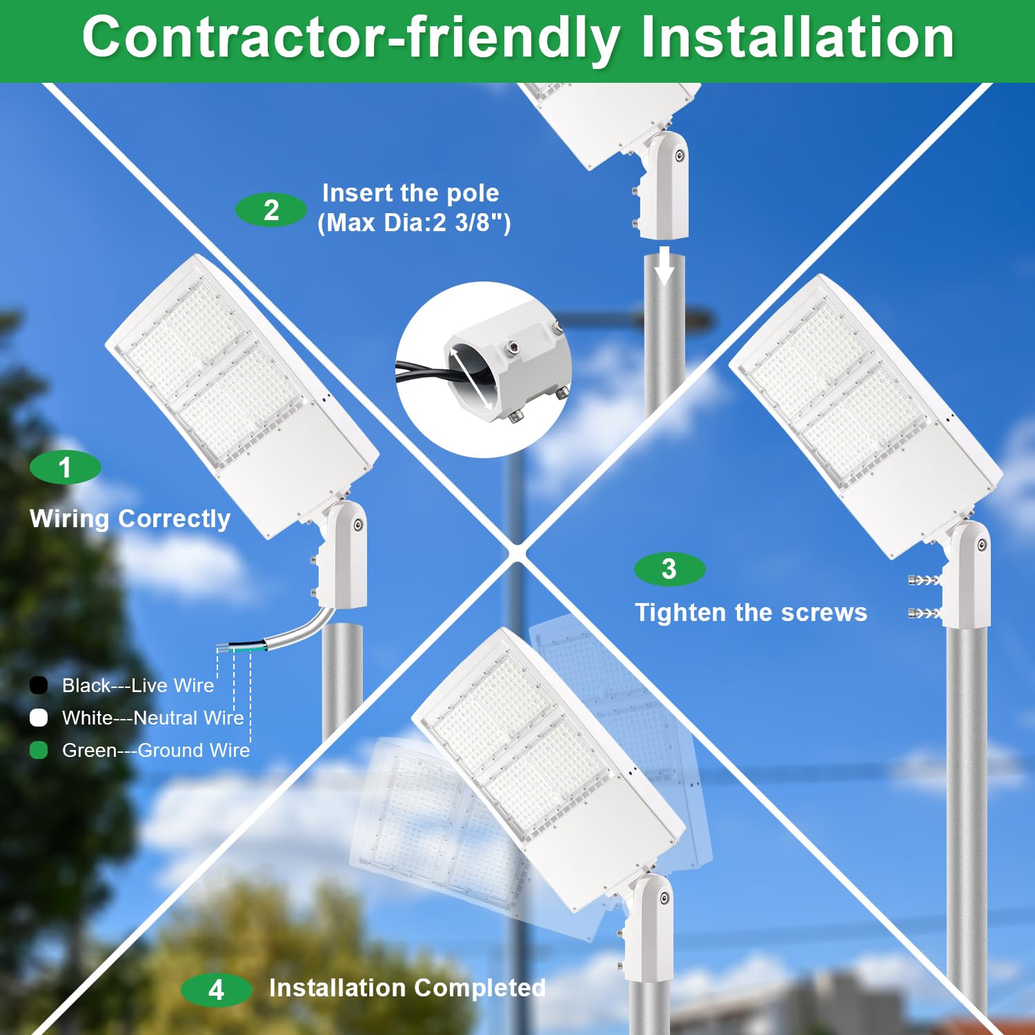 300W LED Parking Lot Light, 42000LM(140LM/W) 5000K White LED Shoebox Area Light, 1-10V Dimmable Commercial Outdoor Street Pole Lighting, IP65 Waterproof 100-277VAC UL DLC Listed