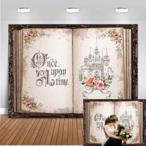 mocsicka once upon a time backdrop floral fairy tale books princess party decorations 7x5ft wedding bridal shower castle background romantic magic book background banner props