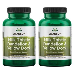 swanson milk thistle, dandelion & yellow dock - herbal liver support supplement - natural supplement helping to maintain overall health & wellbeing - (120 capsules) 1 pack (2 pack)