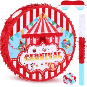 deekin carnival pull string piñata circus tent piñata with blindfold piñata stick and confetti large carnival piñata for birthday party circus carnival party decorations supplies for kids baby shower