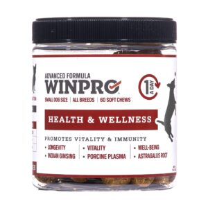 winpro pet health & wellness chews for small dogs, 60 soft chews, plasma powered, grain free supplement for small dogs providing vitality and immunity support