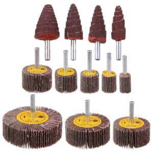 12 pcs abrasive flap wheel sander set, 1/4”shank flap sander for drill, flap wheel sander drill attachment, 80 grit flap wheels