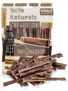 mighty paw - beef gullet sticks for dogs (6 inch - 30 pack) | premium beef esophagus dog treats. gullet sticks, ideal for large and small dogs teething and light chewing. rawhide free, bulk dog chews