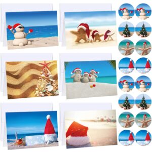 spiareal 24 sets merry christmas greeting cards christmas cards with envelopes and stickers tropical beach blank christmas cards xmas thank you cards for christmas holiday present