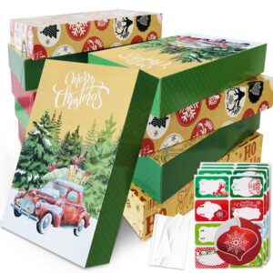 12 large christmas gift wrap boxes bulk with lids, 12 tissue paper and 80 count foil christmas tag stickers for wrapping oversized clothing (robes, sweater, coat, shirts) and xmas holiday present