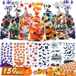 nesimy halloween treat bags cello candy cellophane goody bag bulk with twist ties for trick or treat holiday goodies gifts and party favors