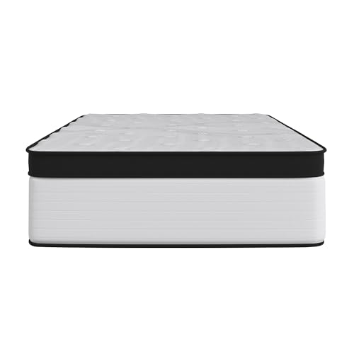 Flash Furniture Capri Comfortable Sleep Firm 12 Inch CertiPUR-US Certified Hybrid Pocket Spring Mattress, Extra Firm Feel, Durable Support, Twin Mattress in a Box,White