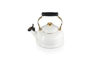 le creuset enamel on steel whistling kettle with gold finishes, 1.7 qt., white