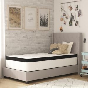 flash furniture capri comfortable sleep firm 12 inch certipur-us certified hybrid pocket spring mattress, extra firm feel, durable support, twin mattress in a box,white