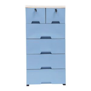 yiponyt 6 drawer plastic dresser storage tower closet organizer unit with keys clothes organizer for bedroom, high capacity 5 layer drawer storage cabinet on wheels (blue, 19.7" w x 13.8" d x 40" h)