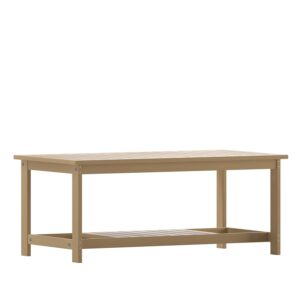 flash furniture charlestown two tiered commercial grade adirondack coffee table - natural cedar finish poly resin wood - all-weather - slatted shelf design