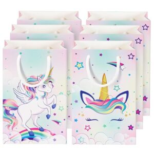 16pcs unicorn gift bags - rainbow unicorn party favors bags goodie bags with handles for girls kids birthday unicorn trick or treat bags candy treat bags unicorn baby shower party favor bags supplies