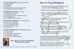 how to pray the rosary prayer card laminated (3-pack), with a bonus holy card of jesus and the footprints story