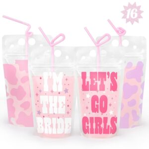 xo, fetti bachelorette party decorations last rodeo drink pouches - 16 ct | bach party cups, nashville bridal shower, let's go girls gift, cowgirl bride bridesmaid favors