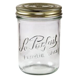 le parfait familia wiss terrine wide mouth french glass jar w/airtight 2-piece system gold lids | ideal for canning, food storage, meal prep, cake jar & diy crafts | 24oz pint/half (single jar) 750ml