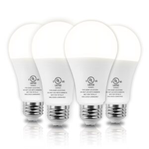 jackonlux dusk to dawn light bulbs outdoor automatic on/off sensor bulb 8w e26 5000k energy saving daylight for porch garage entrance 4 pack