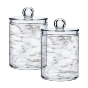 marble nature texture qtip dispenser apothecary jars white stone grain veins bathroom qtip holder storage canister plastic jar 10 oz for cotton ball swab round pads floss 2pcs