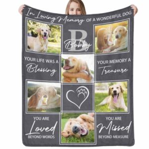 custom blanket with dog picture name personalized text blanket photo collage blanket memorial gift loss dog sympathy remembrance blanket gift for kids pet lover a grieving pet owner i love dog