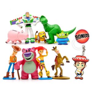 pantyshka story cake toppers – pack of 9 figurines – premium quality birthday party favors including woody, buzz lightyear, jessie, lotso, bullseye, rex, alien, slinky, hamm