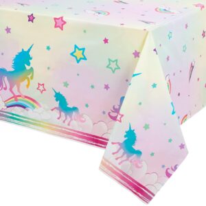 wernnsai unicorn party tablecloth - 2 pack rainbow unicorn party decorations 108'' x 54'' disposable table cover plastic table cloths for girls birthday baby shower unicorn themed party supplies