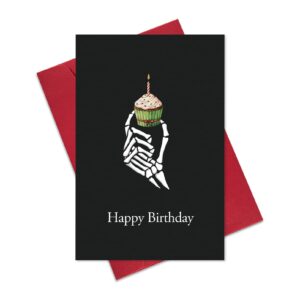 ogeby gothic halloween birthday card for women men, happy bday cupcake skeleton card, funny spooky birthday card gifts for husband wife