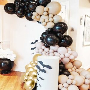 black balloon garland arch kit, scmdoti black and gold balloon with double stuffed nude cream tan balloon garland,black neutral balloon arch for birthday,engagement graduation baby shower decorations