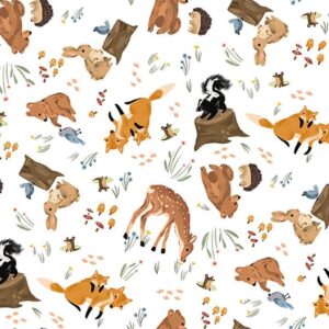 blank quilting fabrics forest critters laura konyndyk tossed woodland animals ivory