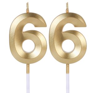 gold 66th birthday candles for cakes, number 66 candle cake topper for party anniversary wedding celebration decoration