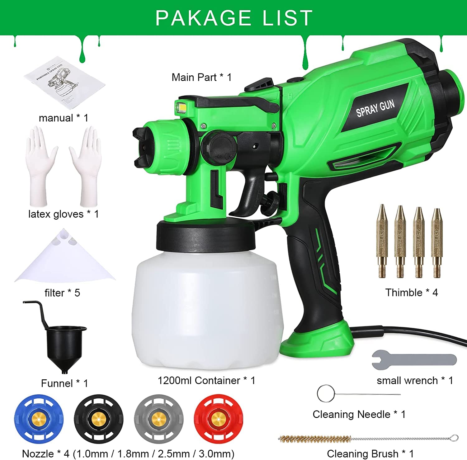 Fancyall Paint Sprayer, 550W HVLP Electric Paint Sprayer, Electric Spray Paint Gun with 4 Nozzles, High Power HVLP Sprayer for Furniture, Fence, House, Fence, Walls, Garden Chairs etc.