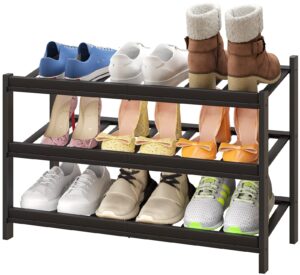 viewcare shoe rack for entryway, 3-tier bamboo wood shoe rack for closet, tilting | foldable | natural, shoe organizer for hallway closet, free standing shoe racks for indoor & outdoor