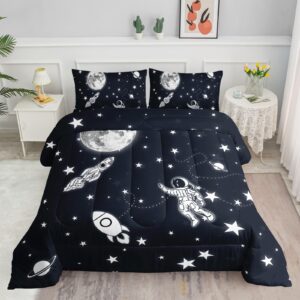 datura home kids comforter set astronaut space rocket printed pattern quilt bedding set with 1 comforter and 2 pillowcases for girls bedroom all season(space rocket twin), twin 68x86inches