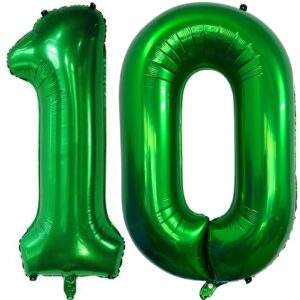 number 10 dark green balloons 40 inch giant green 10 numer foil helium balloons for 10th green birthday party supplies 10th anniversary events decorations