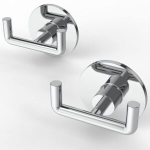 ruacq adhesive double towel hook chrome round base bathroom robe self-adhesive towel holder hand towel hanger stainless steel and zinc alloy modern polished chrome 2 pack