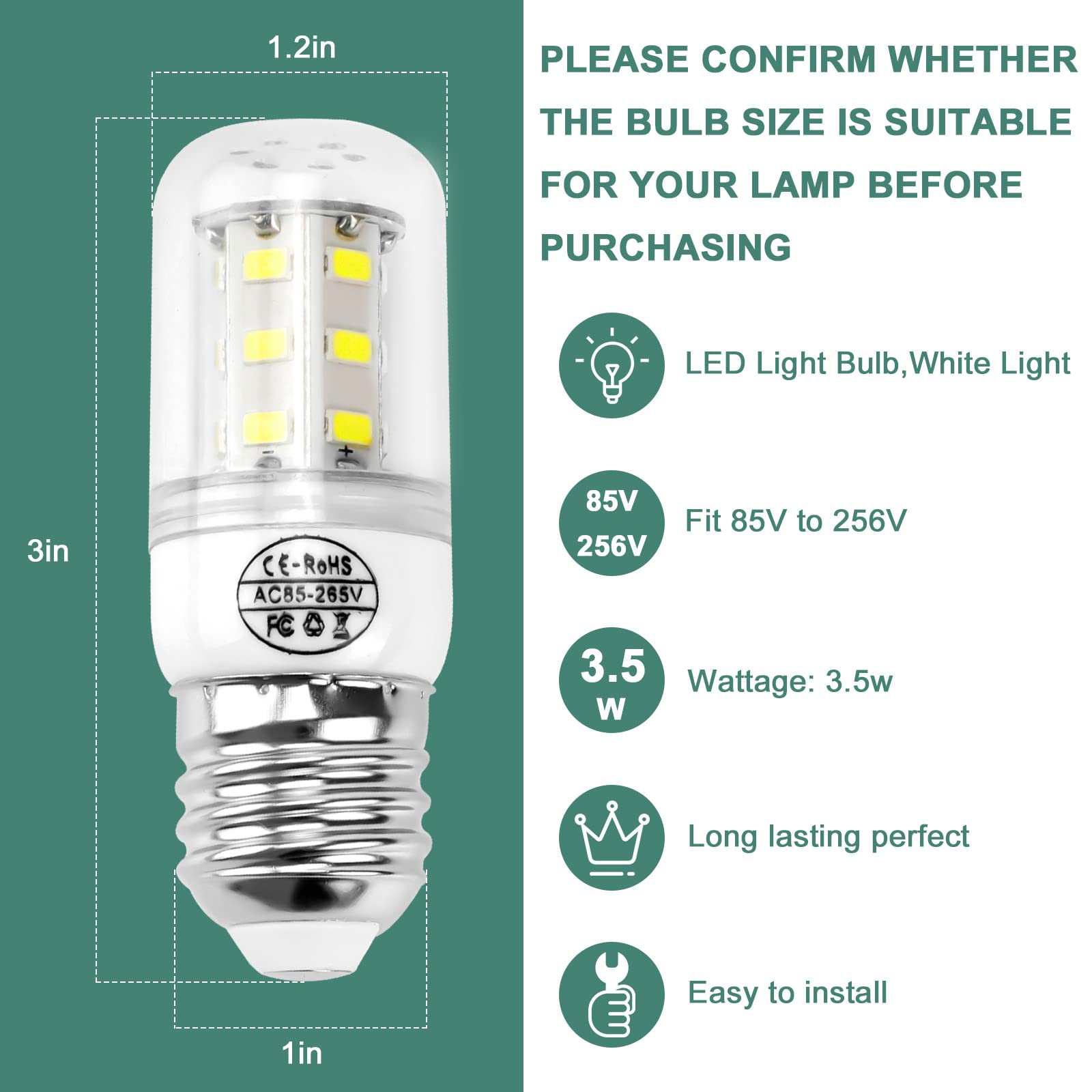 Updated 5304511738 Light Bulb Refrigerator kei d34l Bulb,LED Refrigerator Light Bulb 3.5W Compatible with frig.idaire Refrigerator Light Bulb AP6278388 PS12364857 (85V-265V White Light*2 Pice)