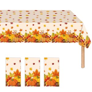 befantst 3 pieces thanksgiving disposable tablecloth, 54 x 108 inch rectangle waterproof plastic fall thanksgiving theme tablecloth for harvest party table decoration