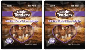 lovin tenders' chicken, duck and liver kabobs dog treats (2-16 oz bags)