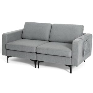 giantex 2-seat sofa couch, 66" l modern loveseat, thick cushion, armrest magazine holder with 2 pockets, metal legs, ideal for living room reception room office