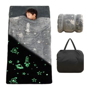 kids sleeping bag glow in the dark slumber bag for boys and girls padded nap mats for preschool grey galaxy stars rocket shining luminous sleepover sack for toddler daycare kindergarten