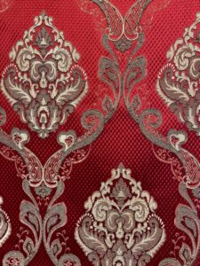 54" renaissance jacquard drapery upholstery damask stripe diamond fabric | sold by the yard (damask red)